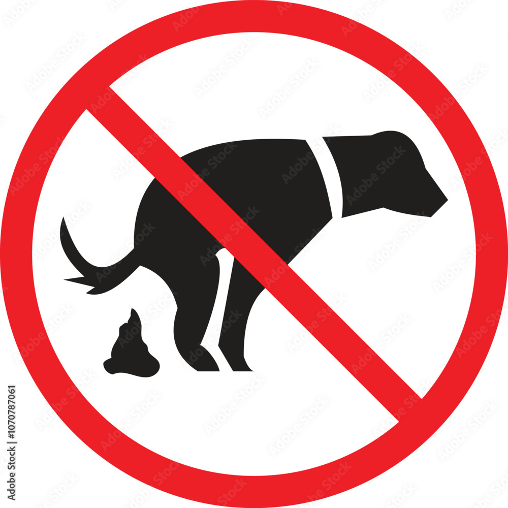 Dog and excrement, no dog pooping sign. Information red circular sign ...