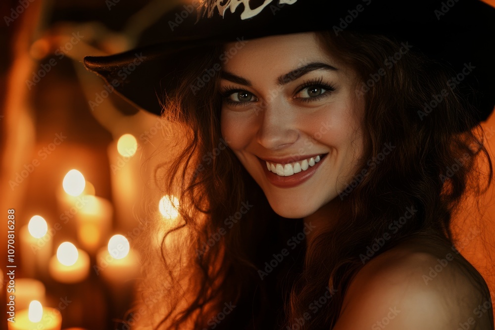 Portrait of Enchanting Witch illuminated by candlelight atmosphere ...