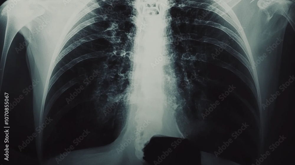 Medical chest X-ray image showing detailed anatomy of lungs and heart ...