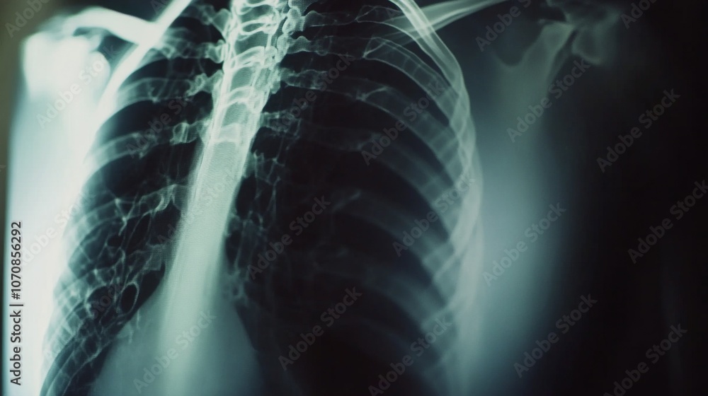 Medical chest X-ray image showing detailed anatomy of lungs and heart ...