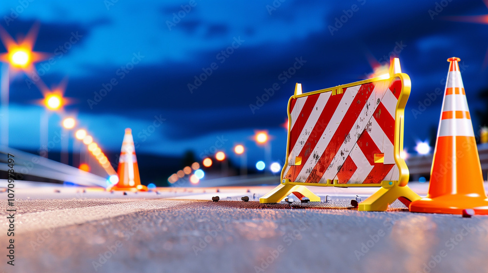 road construction barrier marking construction zone with safety cones ...