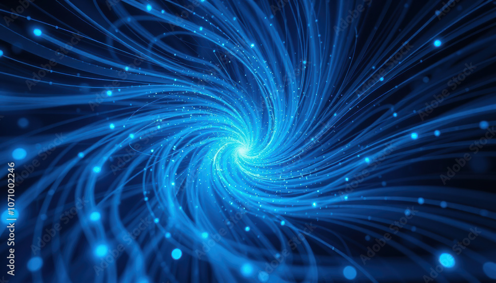 mesmerizing blue swirling vortex with glowing particles creates dynamic ...