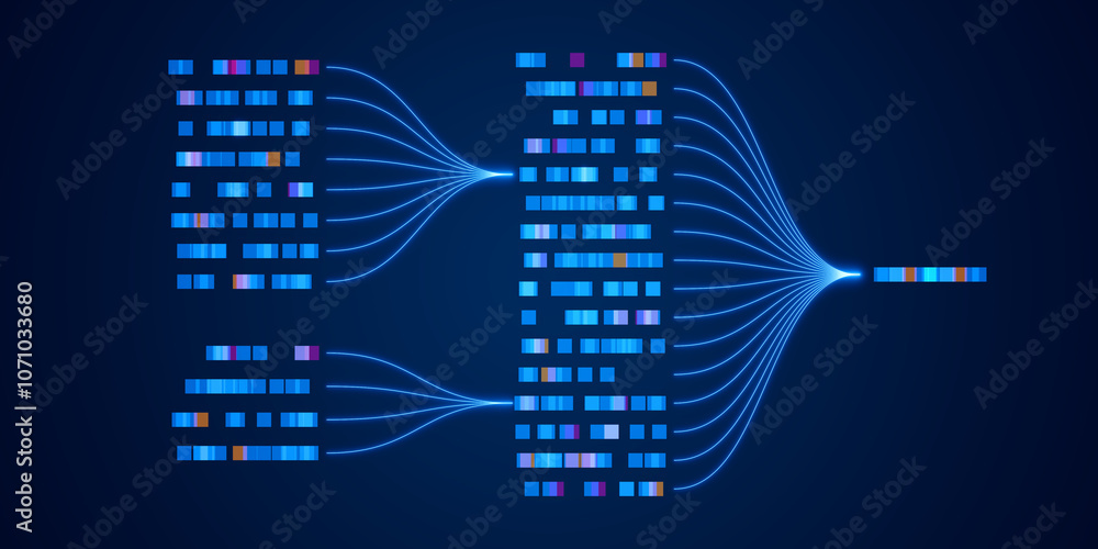 Data and AI concept with big data, neural networks, and machine learning flow. Futuristic ...