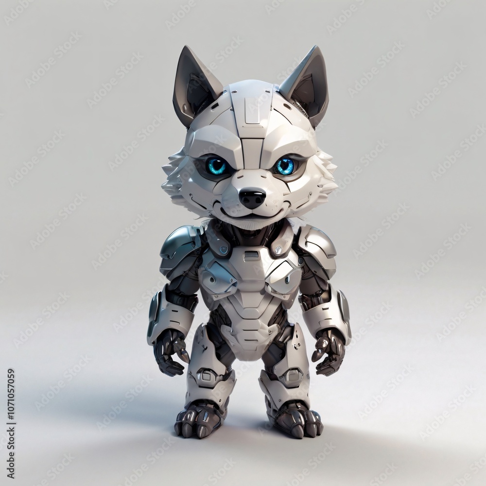 isometric cute MINI wolf soldier standing upright in hyperrealistic ...