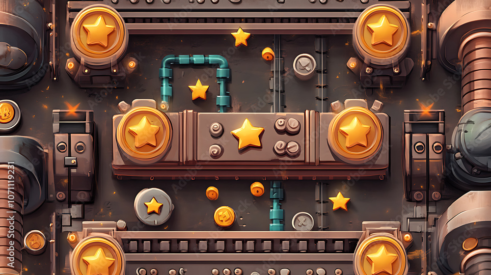 A retro arcade game level map interface with underground factory ...