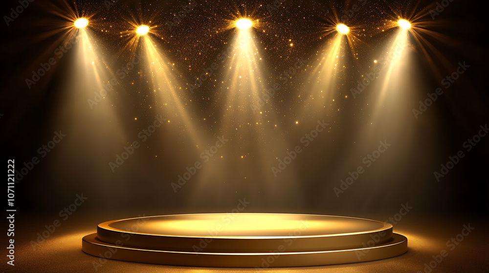Gold spotlight background, Illuminated golden stage, Background for ...