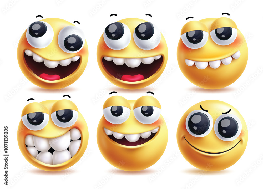 Funny emoji clipart vector characters set. 3d emojis in happy, enjoy ...