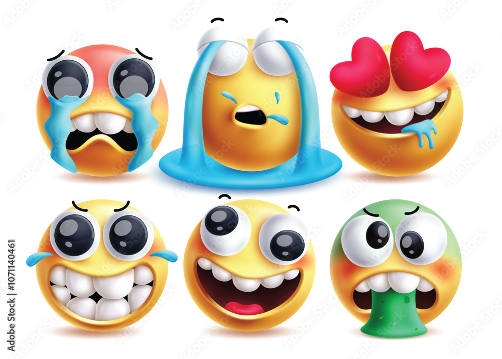 Sob emoji vector characters set. Emojis in crying, tearful, in love ...