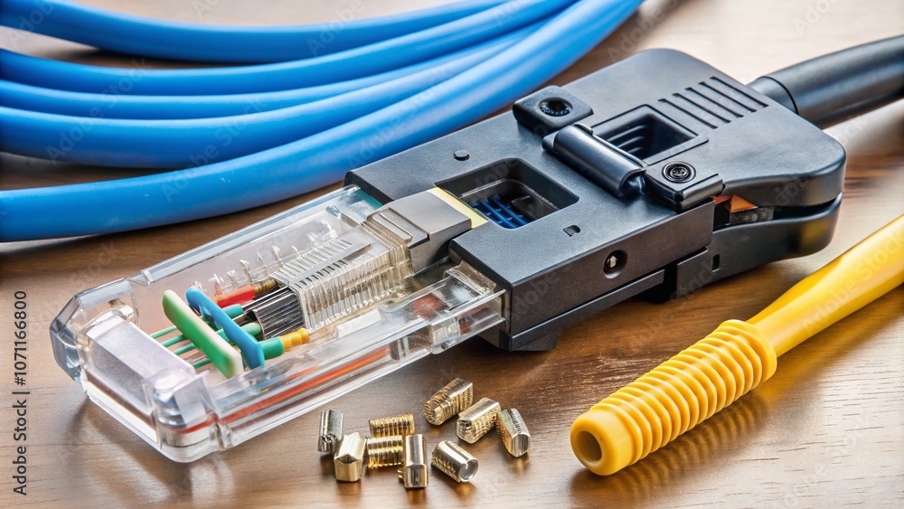 Ilustración de Stock Step-by-Step Guide to Crimping RJ45 Connectors for UTP Cable Connections ...
