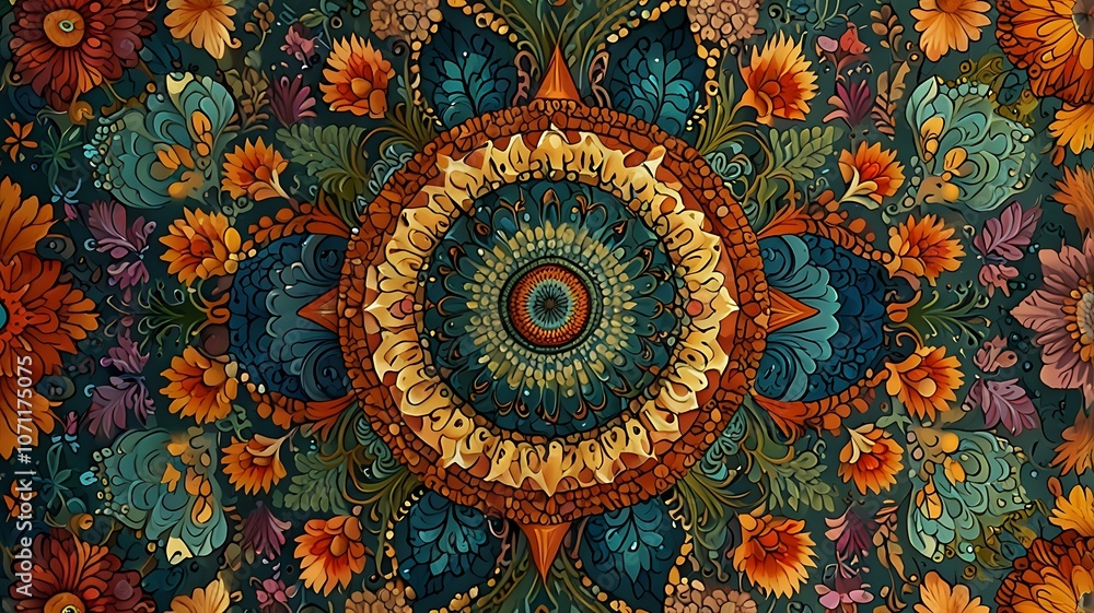 Nature-inspired mandala with butterfly wing patterns radiating outward ...