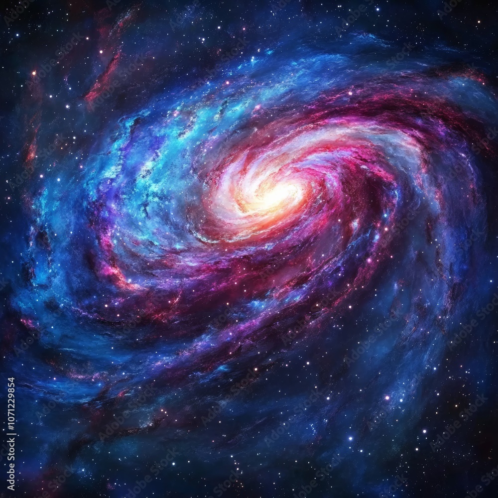 An ethereal, glowing spiral galaxy with vibrant stars and dust clouds ...