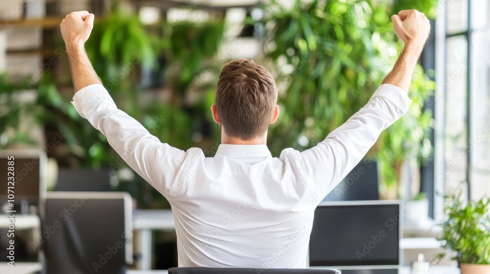 Office worker taking a break to do stretches in a modern office setting ...