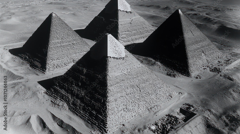 An aerial view of the Great Pyramids of Giza, showing their majestic ...