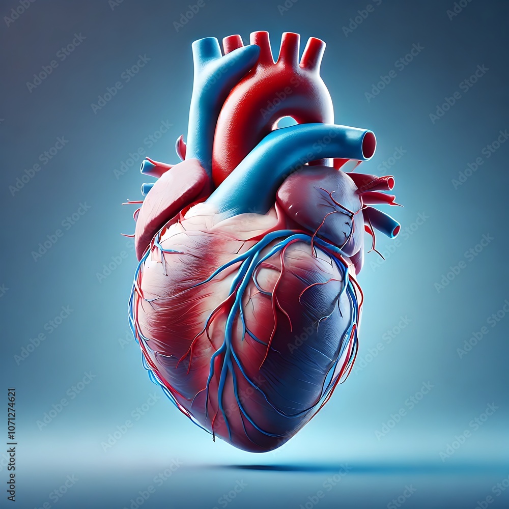 3D Medical Illustration of Human Heart, Realistic 3D illustration of a ...