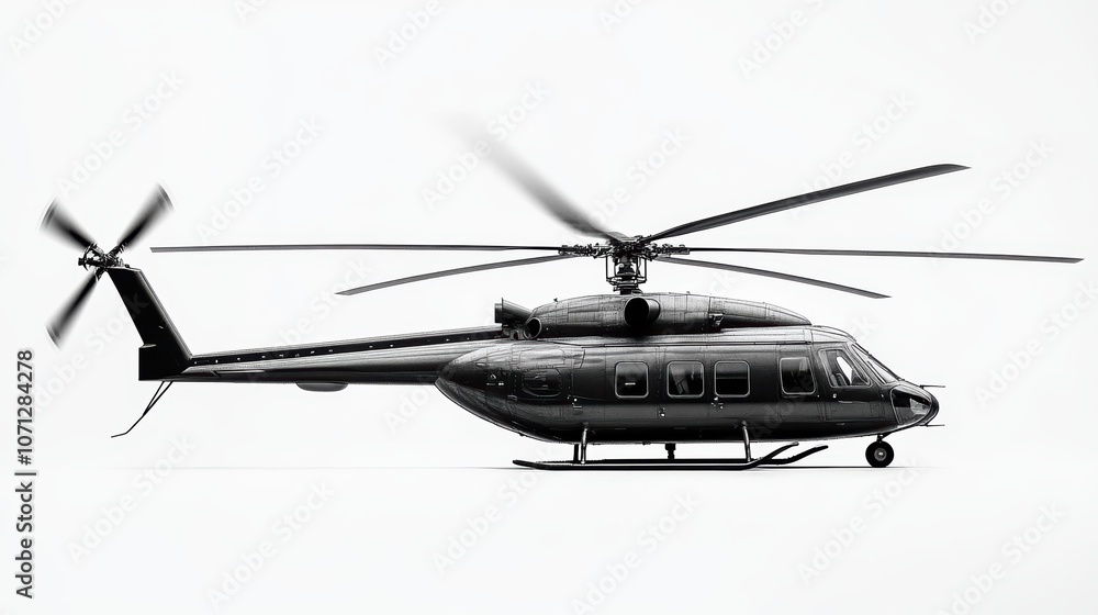 Ultra realistic helicopter side view in white background. super Hd ...