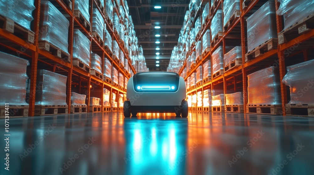 Smart Warehouse AGV Transporting Goods. Autonomous guided vehicle ...