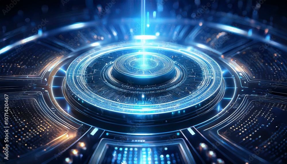 Cybernetic Core: Glowing Blue Futuristic Technology. Abstract digital ...