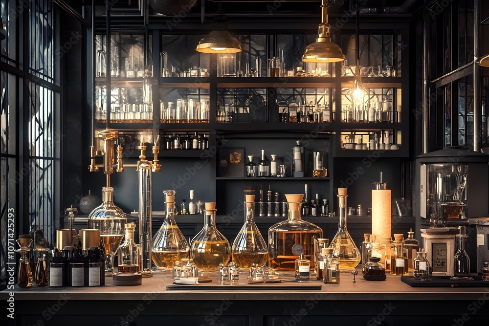 Exclusive Perfume Distillery Ornate Glass Beakers and Alembics Amid ...