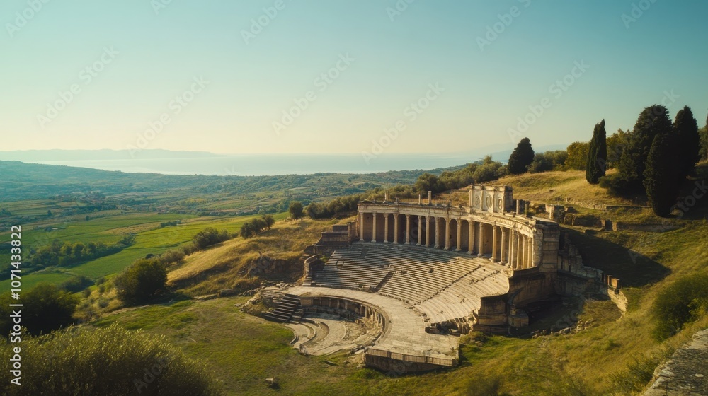 Stunning view of the ancient Roman theater in Fermo with Adriatic Sea ...