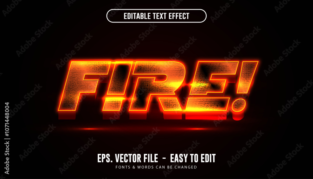 Editable text effect 3d burning fire Stock Vector | Adobe Stock