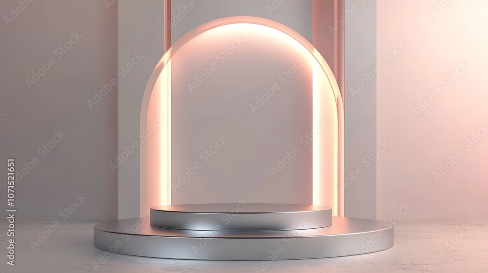 Podium silver metal platform 3D stage pedestal stand background product ...