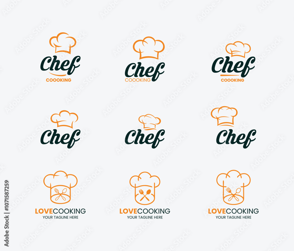 Collection of chef hat logos with cooking themed design elements Stock ...