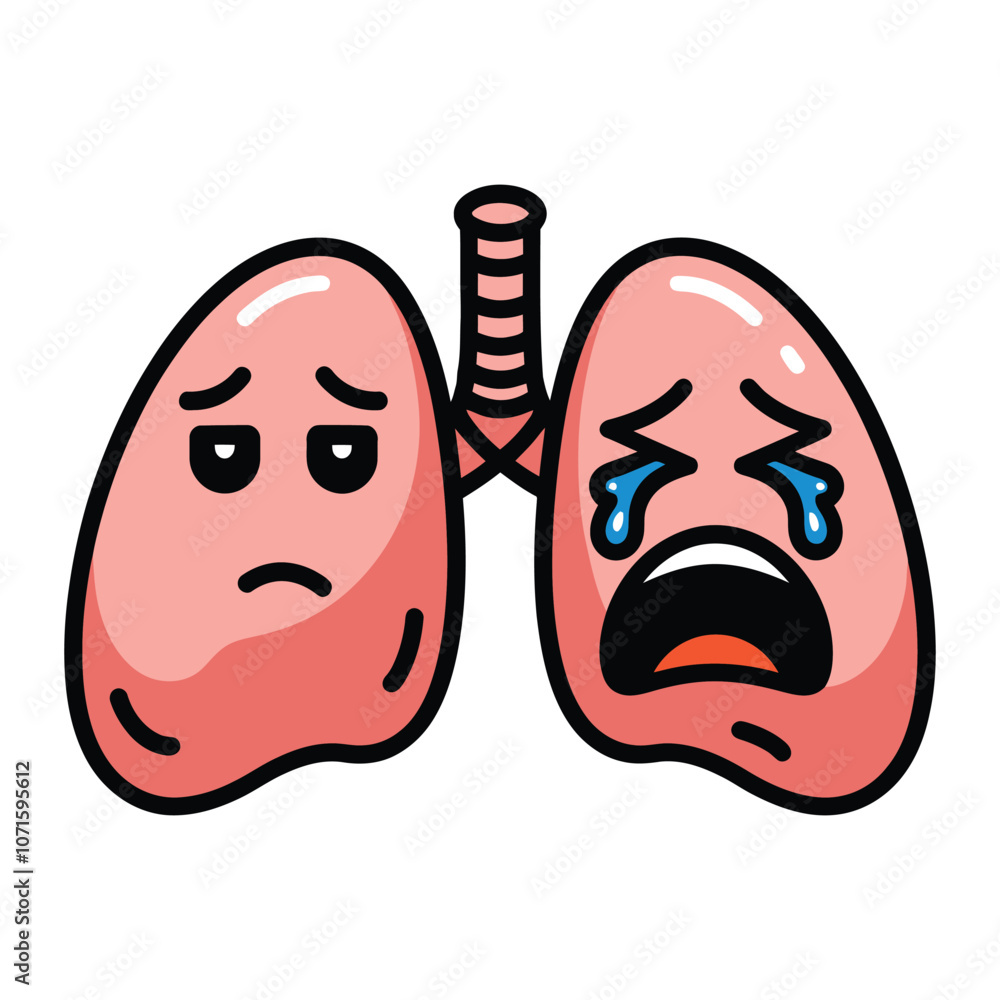 Sad Crying Lungs Cartoon Illustration Stock Vector | Adobe Stock