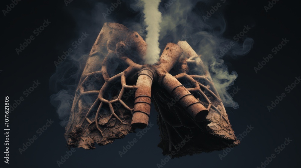 Smoke-damaged lungs, engulfed in a dark haze, visualize the grim impact ...