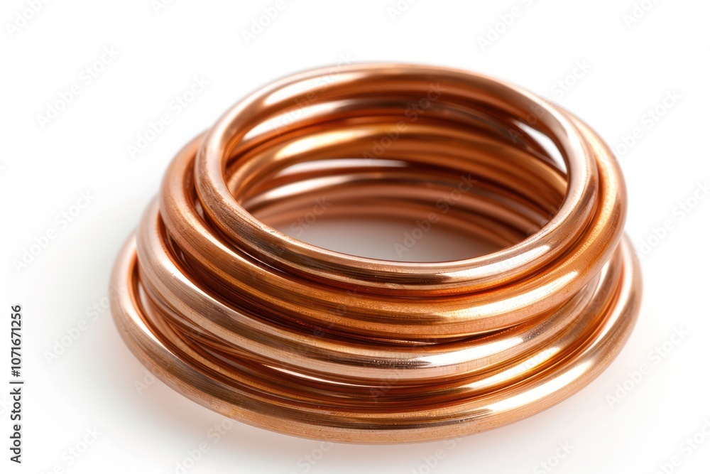 Copper wire bundle isolated on white background, wrapped in tight coils ...
