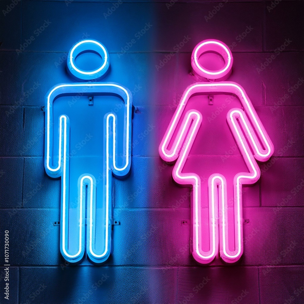 Glowing neon pink and blue toilet signs for boys and girls, ideal for ...