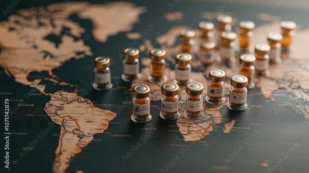 Global Health and Medicine Concept Featuring Glass Vials on Map ...