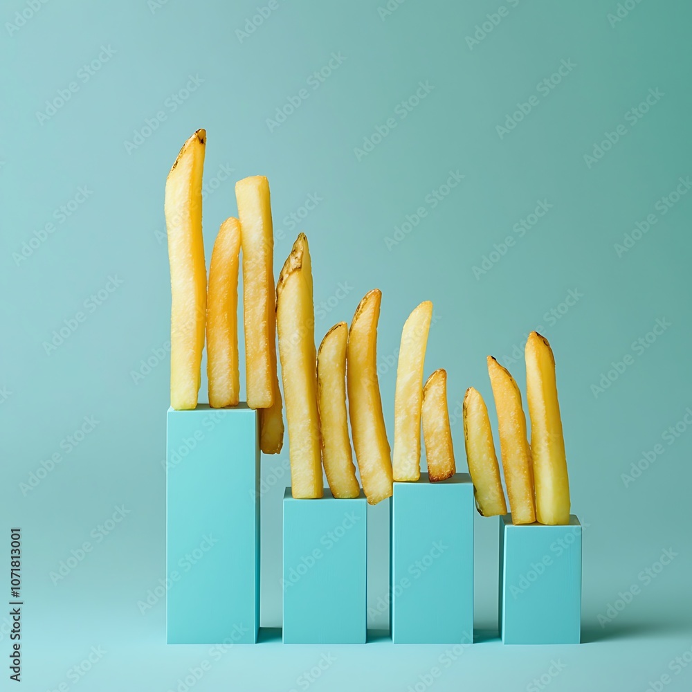 A series of french fries are arranged in a row, with each fry being a ...