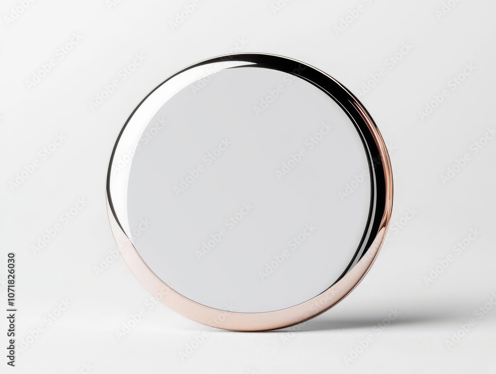 Blank circular pin button, shiny metallic finish, front view, isolated ...