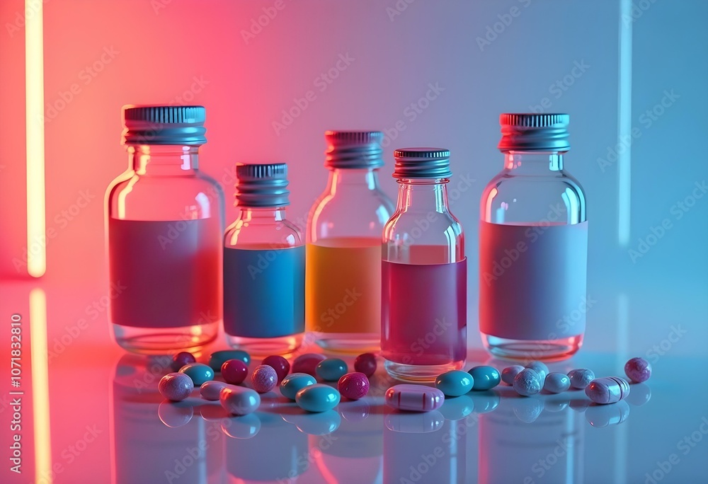 Pharmacy Bottles and Pills Medicine Drug Doses and Addiction Concerns ...