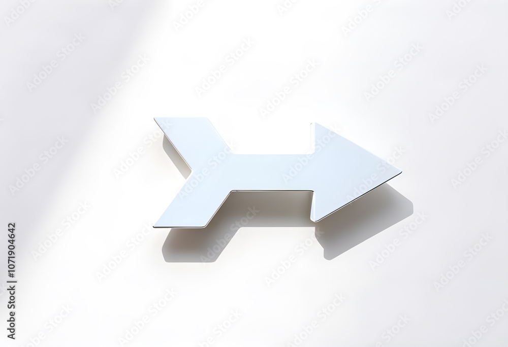 Minimalistic white arrow pointing forward on a plain background ...