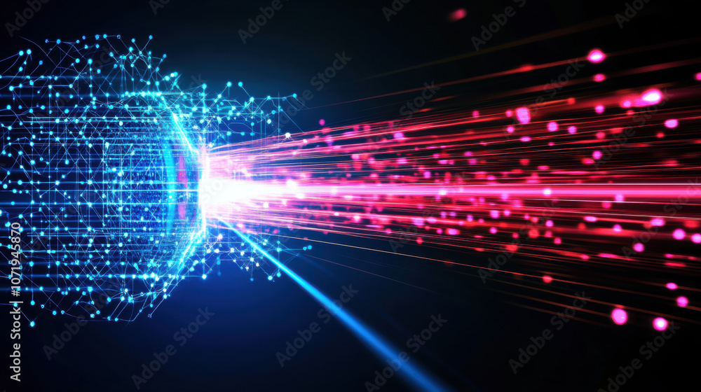 Quantum communication network, entangled particles transmitting data ...