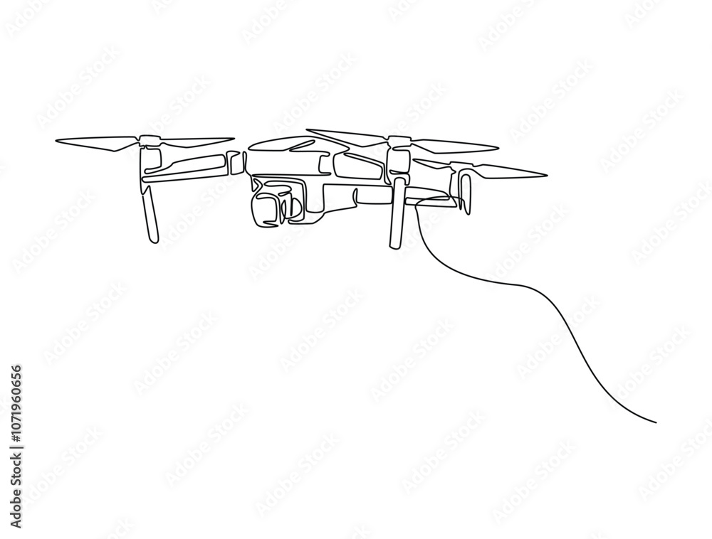Continuous one line drawing of flying drone aircraft. Drone single line ...