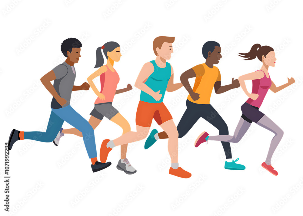Diverse runners running marathon race vector illustration isolated on ...