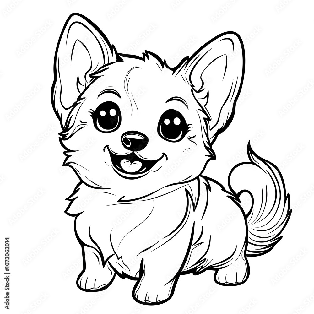 Coloring page for children featuring a cute, funny corgi dog. A ...