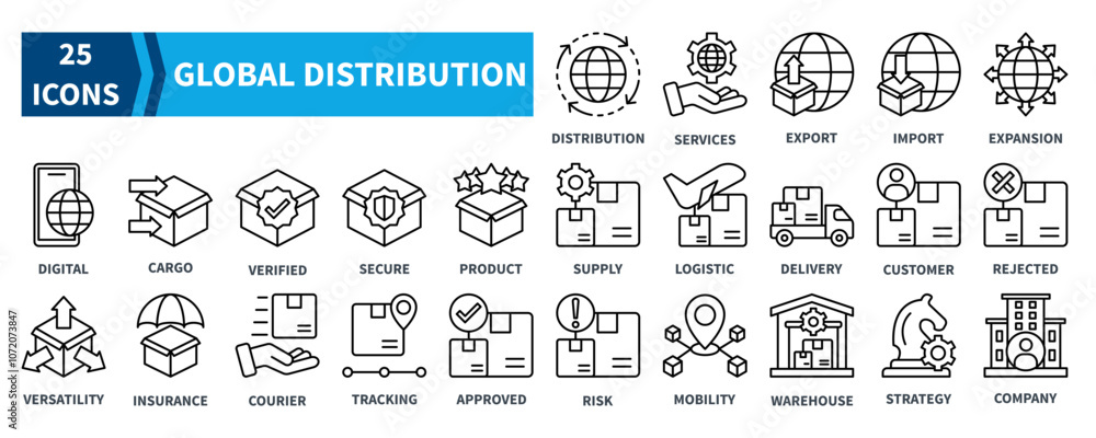 Global Distribution icon collection set. Containing global distribution ...