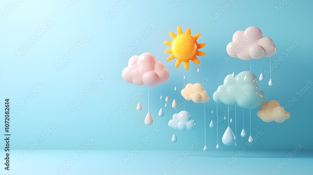 A screen with weather icons like sun, cloud, and raindrops emerging in ...