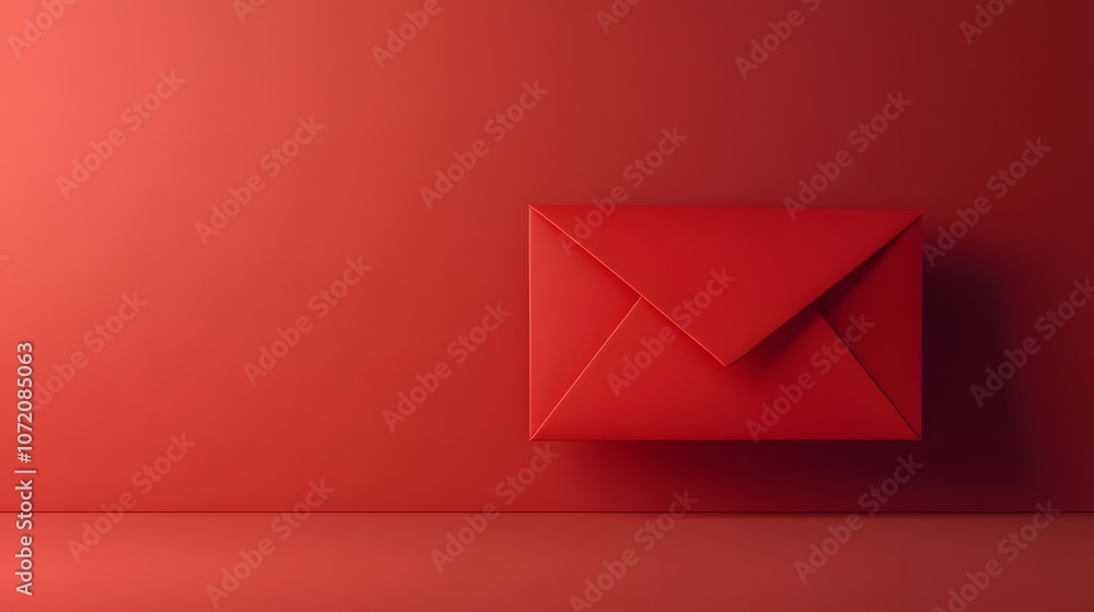 A 3D envelope icon in red with a shadow effect, leaning slightly ...