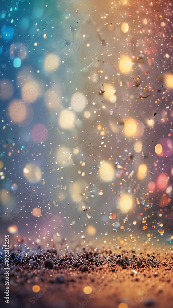 Burnt ashes, dim light shining through ash fall and dust particles ...