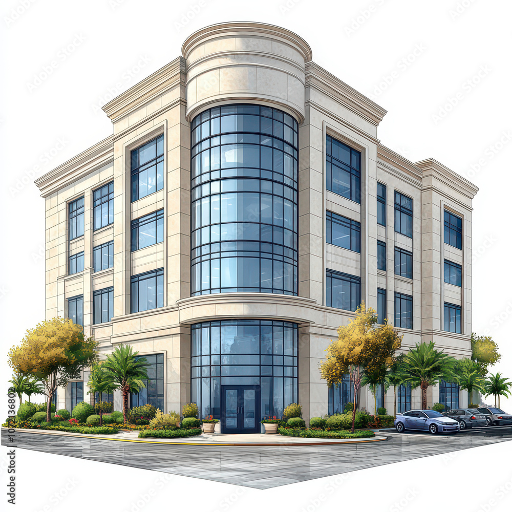 Classic Commercial Office Building with Glass Exterior and Modern Urban ...