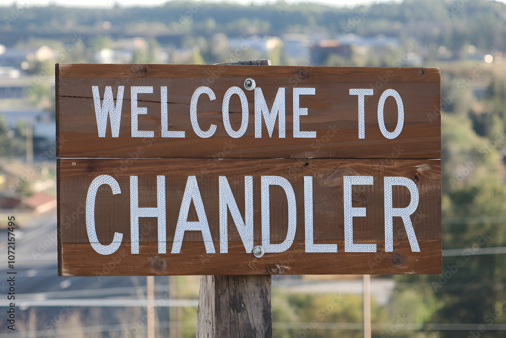 Foto de Stock Stylish wooden "Welcome to Chandler" sign, ideal for US ...