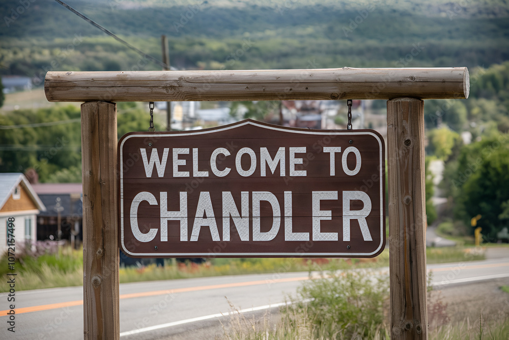 Elegant wooden "Welcome to Chandler" sign, perfect for US city entrance ...