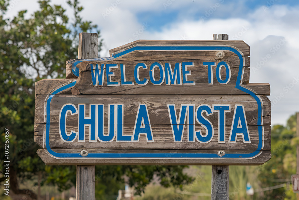 Elegant wooden "Welcome to Chula Vista" sign, perfect for US city ...