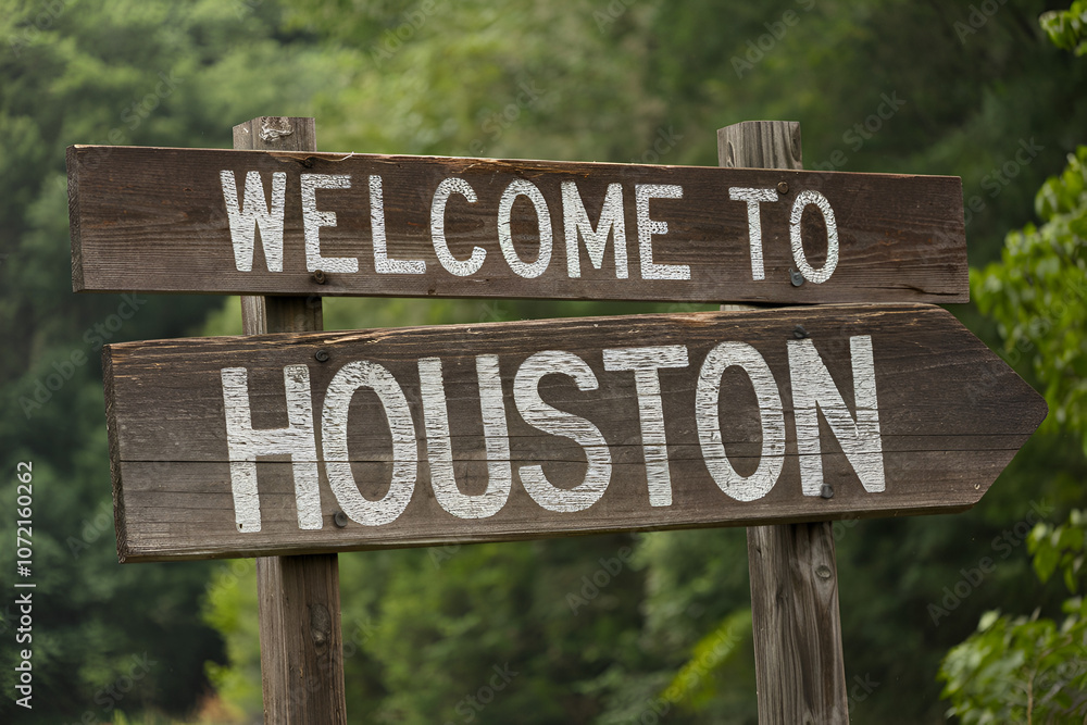 Elegant wooden "Welcome to Houston" sign, perfect for US city entrance ...