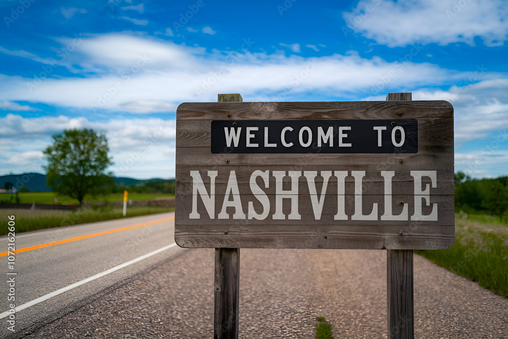Elegant wooden "Welcome to Nashville" sign, ideal for US city entrance ...