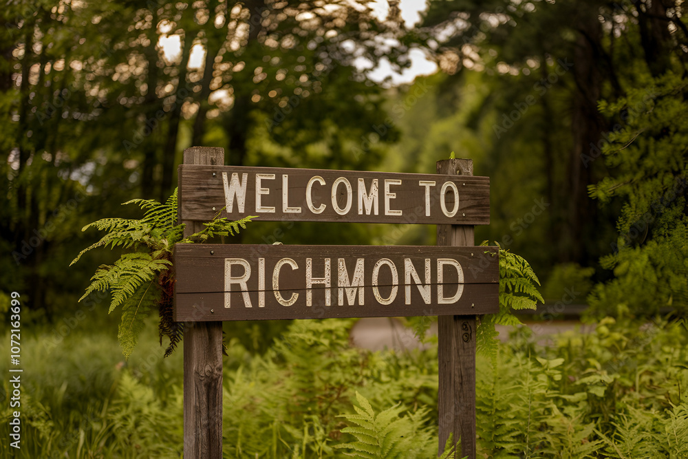 Stylish wooden "Welcome to Richmond" sign, perfect for US city entrance ...